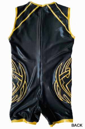 Tribal black/gold Wrestling body suit - elucha.com