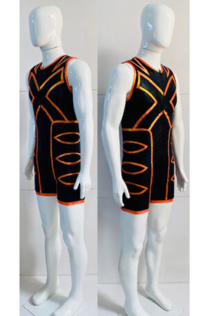 Black/orange X Wrestling body suit - elucha.com